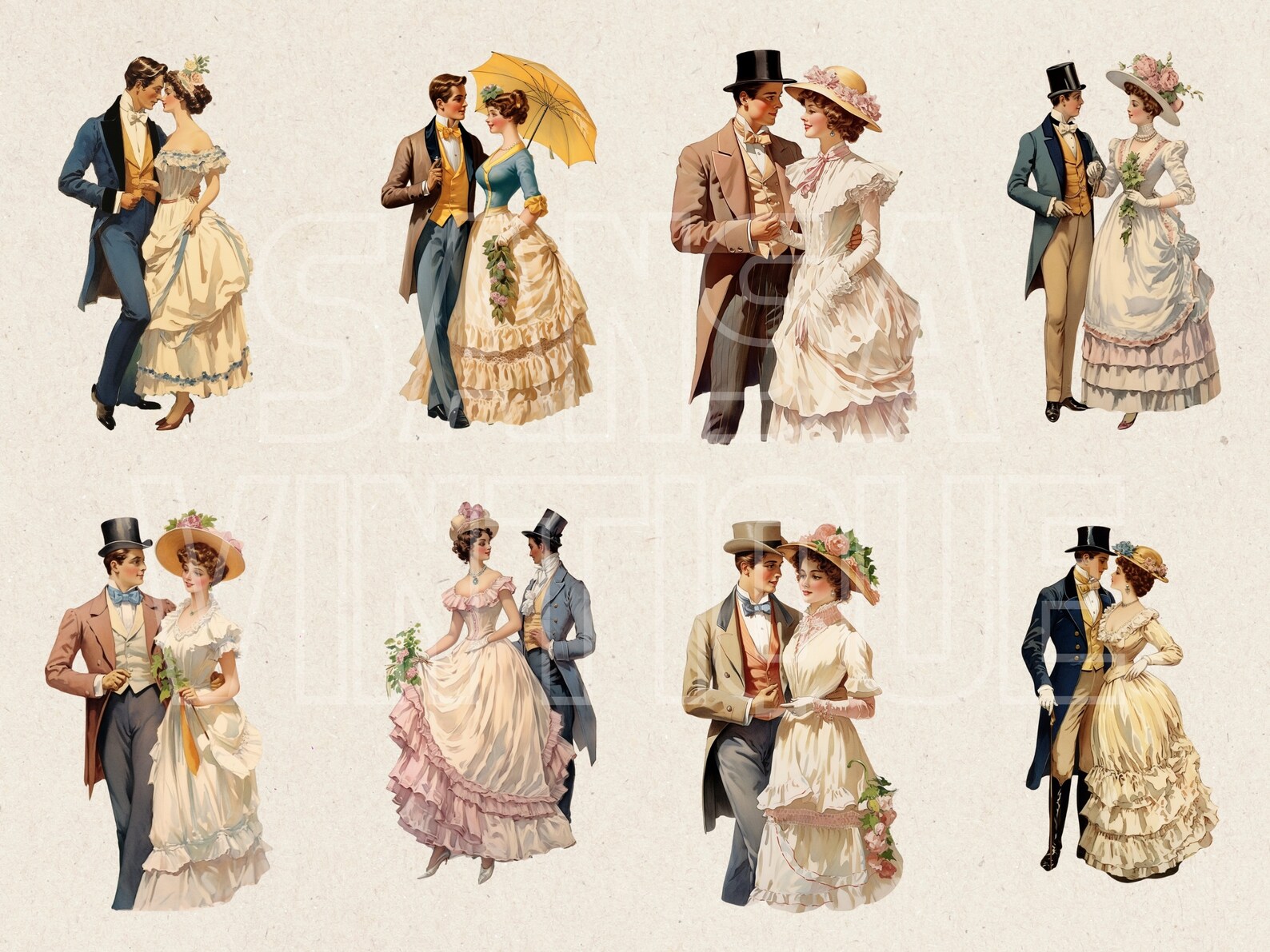 Vintage Couple Watercolor Clipart, Victorian Romance Free Commercial ...