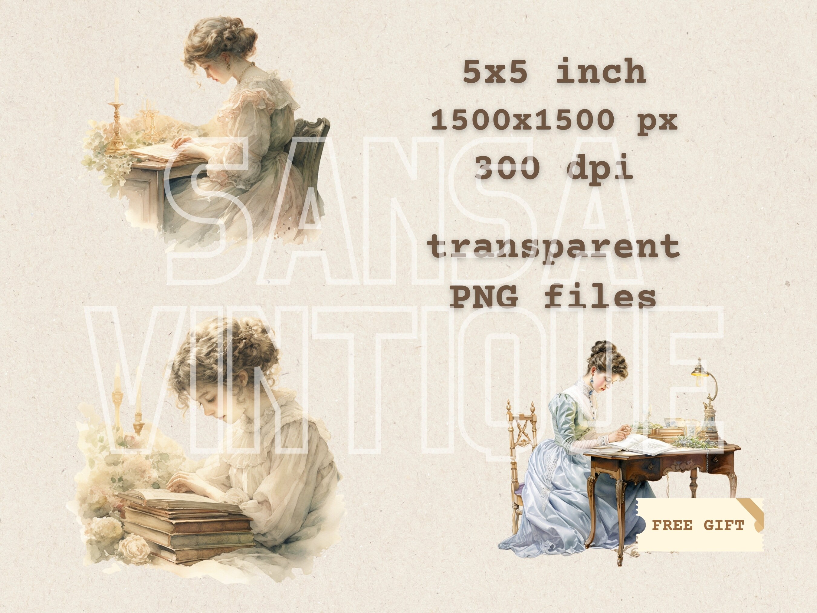 Vintage Girl Reading Watercolor Clipart, Retro Reading Lady Free ...