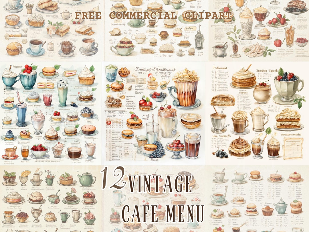 Cafe Menu Watercolor Clipart Set, Retro Coffee Menu Free Commercial ...
