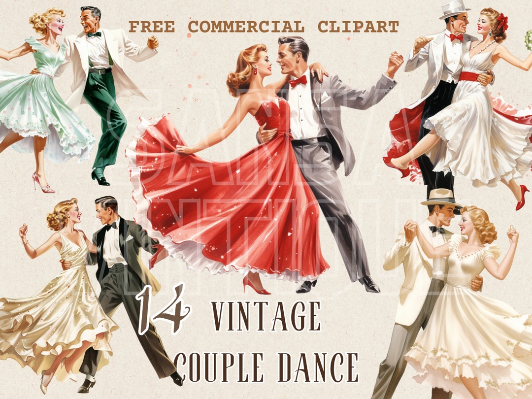 Vintage Couple Dance Watercolor Clipart, Retro Romance Free Commercial ...