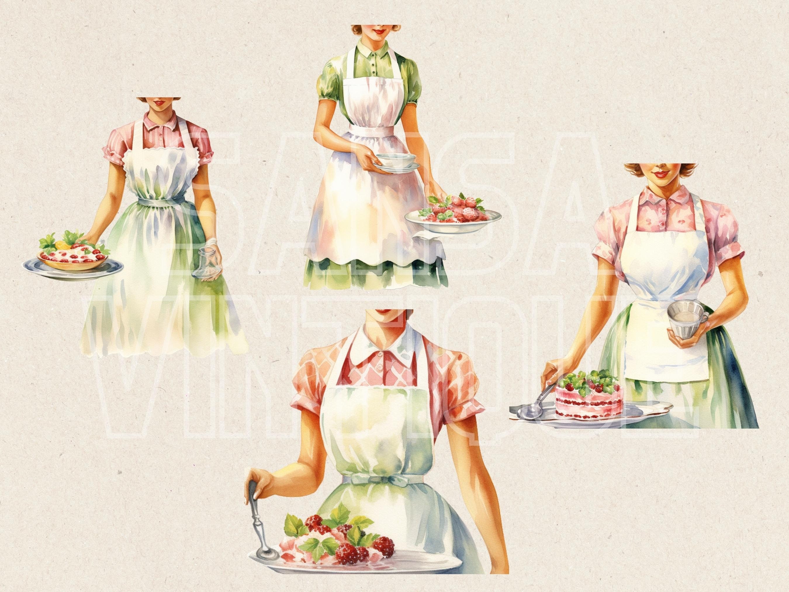 Retro Pastry Lady Watercolor Clipart Set Vintage Woman Baking - Etsy