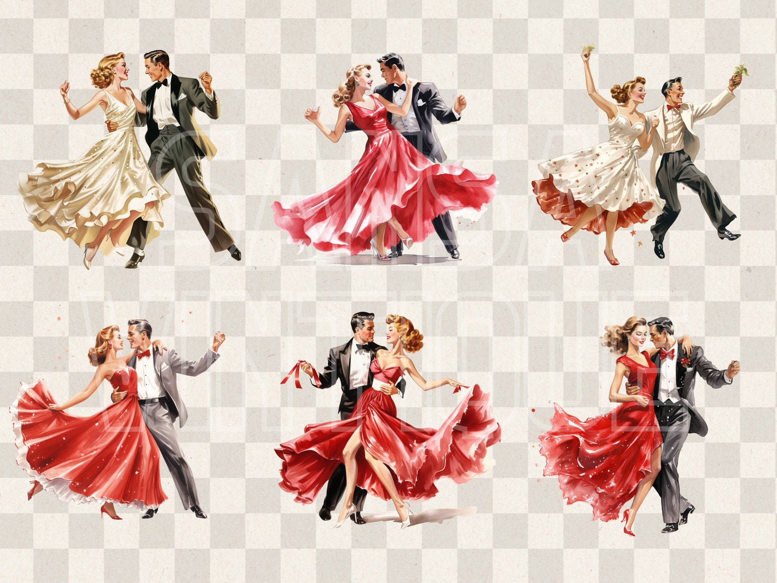 Vintage Couple Dance Watercolor Clipart, Retro Romance Free Commercial ...