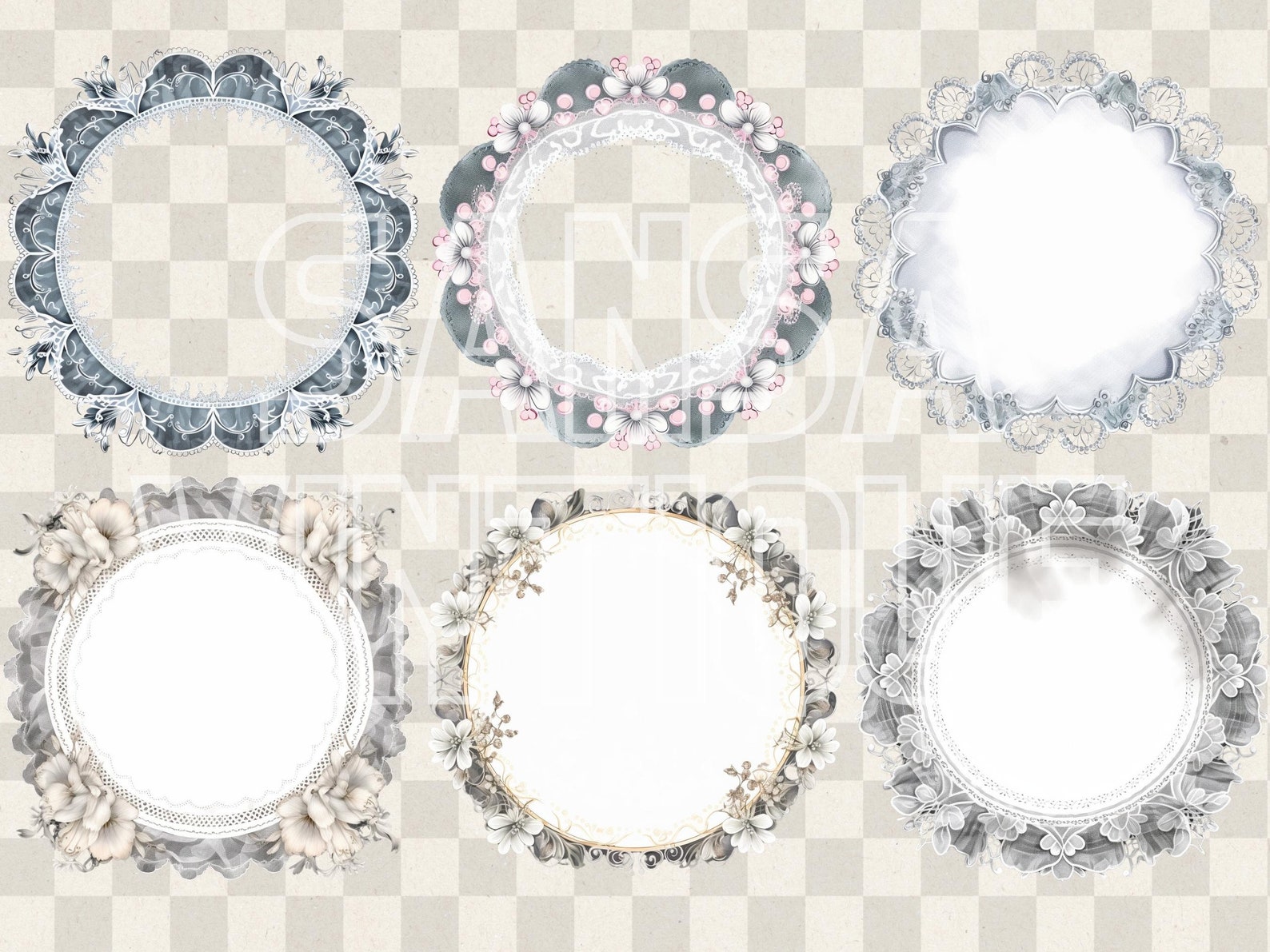 Vintage Lace Frame Watercolor Clipart, Classic Lace Label, Retro Lace ...