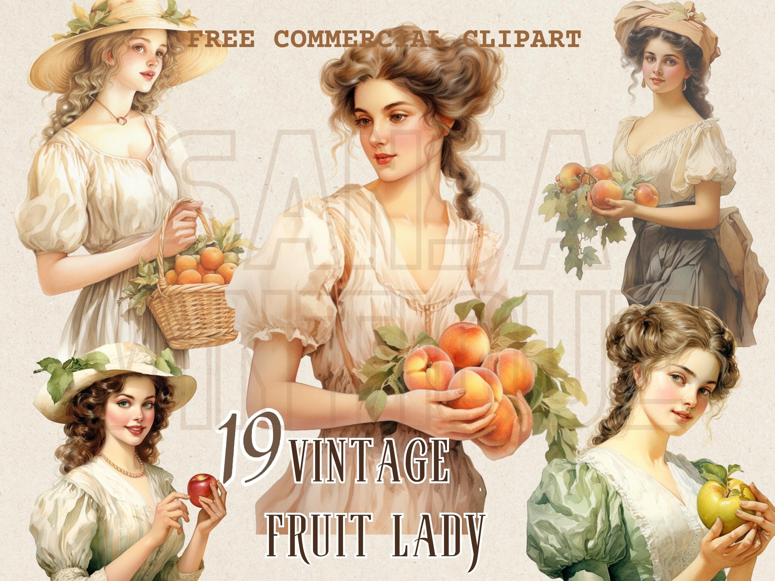 Vintage Fruit Lady Watercolor Clipart, Retro Woman Holding Apple Free ...