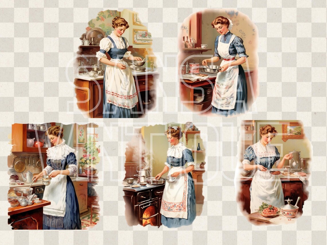Retro Cooking Lady Watercolor Clipart Vintage Cooking Free Commercial ...