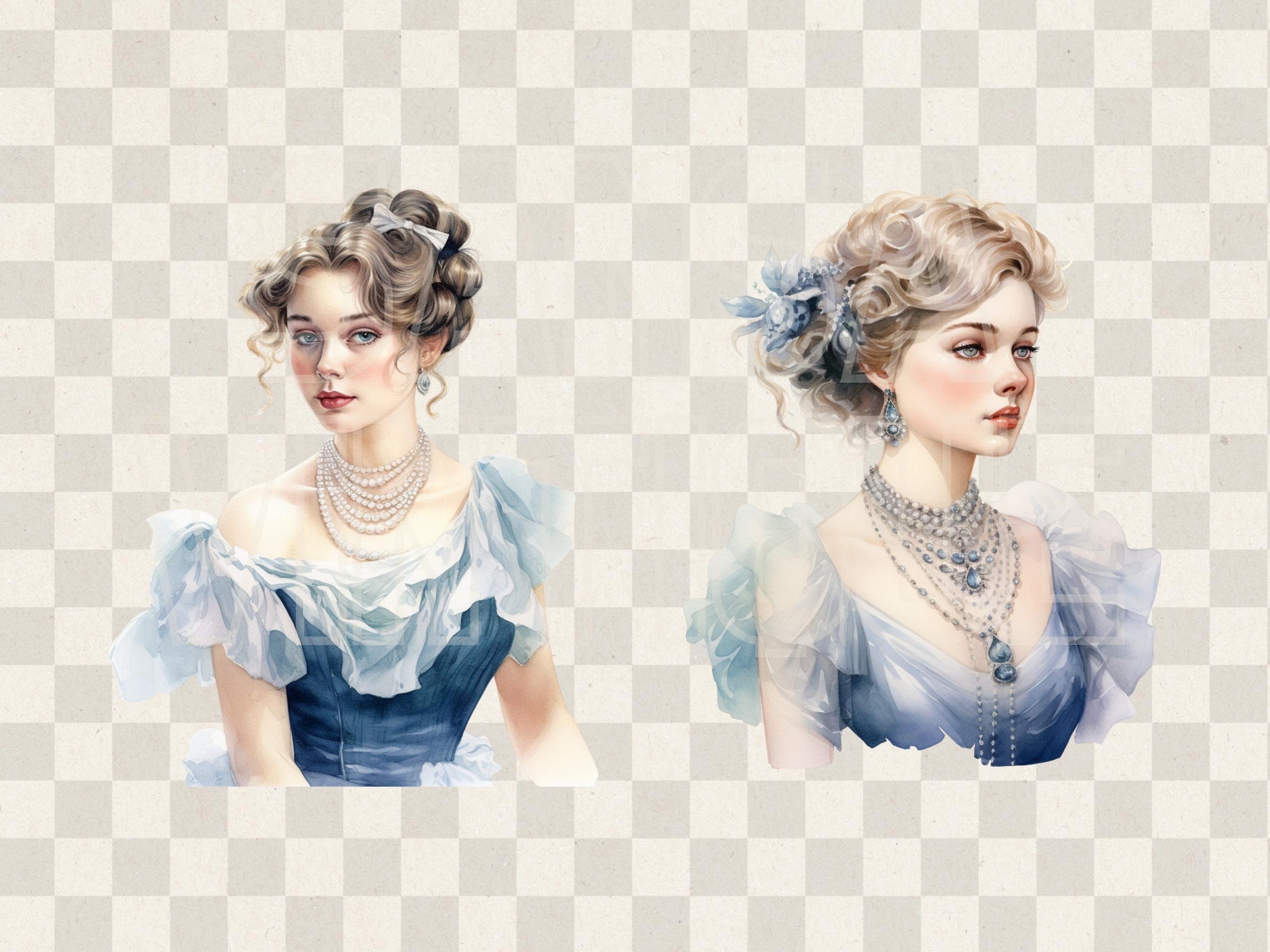 Vintage 1920s Woman Beauty Watercolor Clipart, Retro 20s Lady in Blue ...