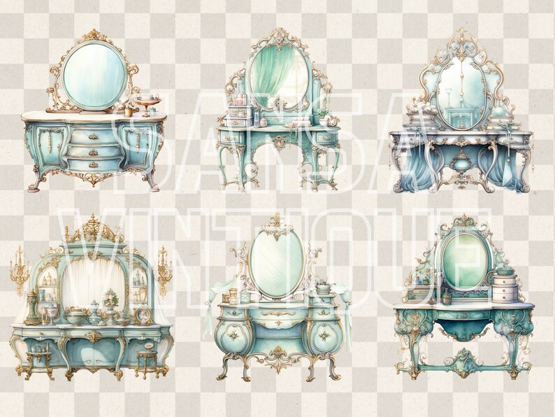 Vintage Vanity Table Watercolor Clipart, Classic Dressing Table Free ...