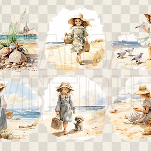 Vintage Beach Scene Watercolor Clipart Bundle, Retro Beach Day Free ...