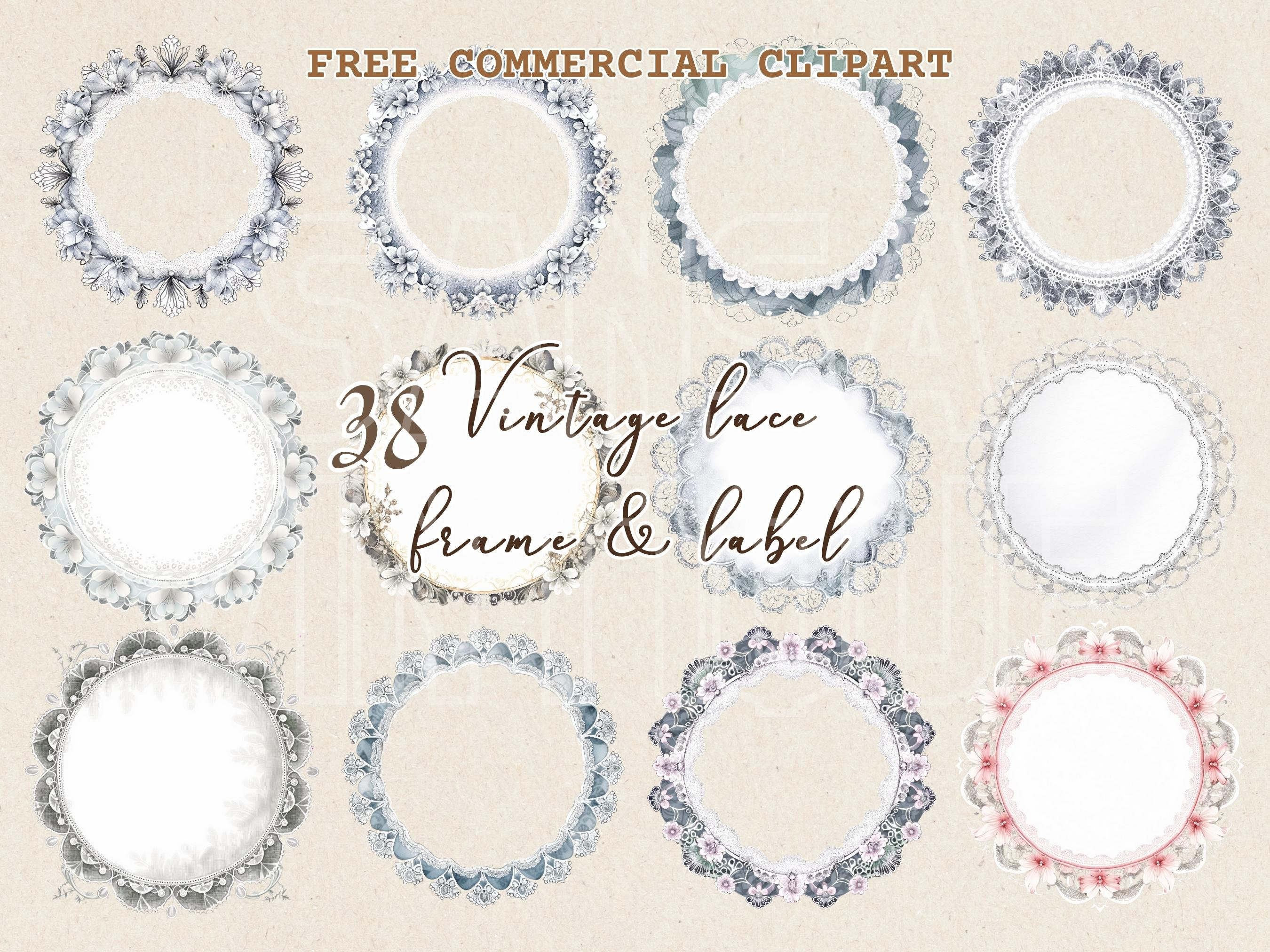 Vintage Lace Frame Watercolor Clipart, Classic Lace Label, Retro Lace ...