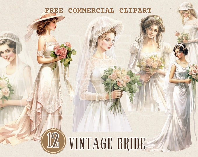Vintage Brides Clipart Bundle Retro Wedding 1950s Bride Digital Image ...