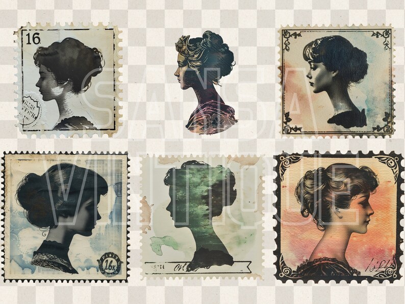 Female Side Profile in Vintage Frame Watercolor Clipart Lady Portrait ...