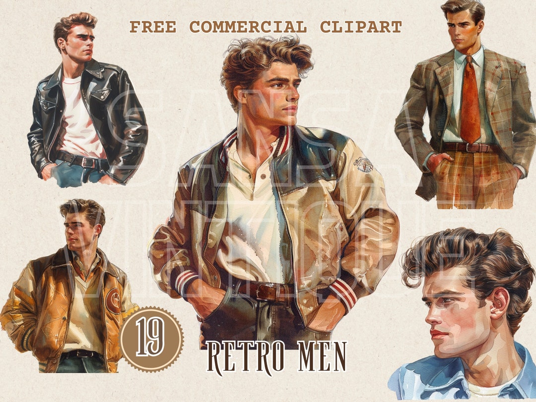 1950s Men Fashion Clothes Watercolor Clipart, Retro Fashion Menswear ...