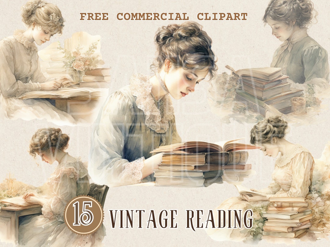 Vintage Girl Reading Watercolor Clipart, Retro Reading Lady Free ...