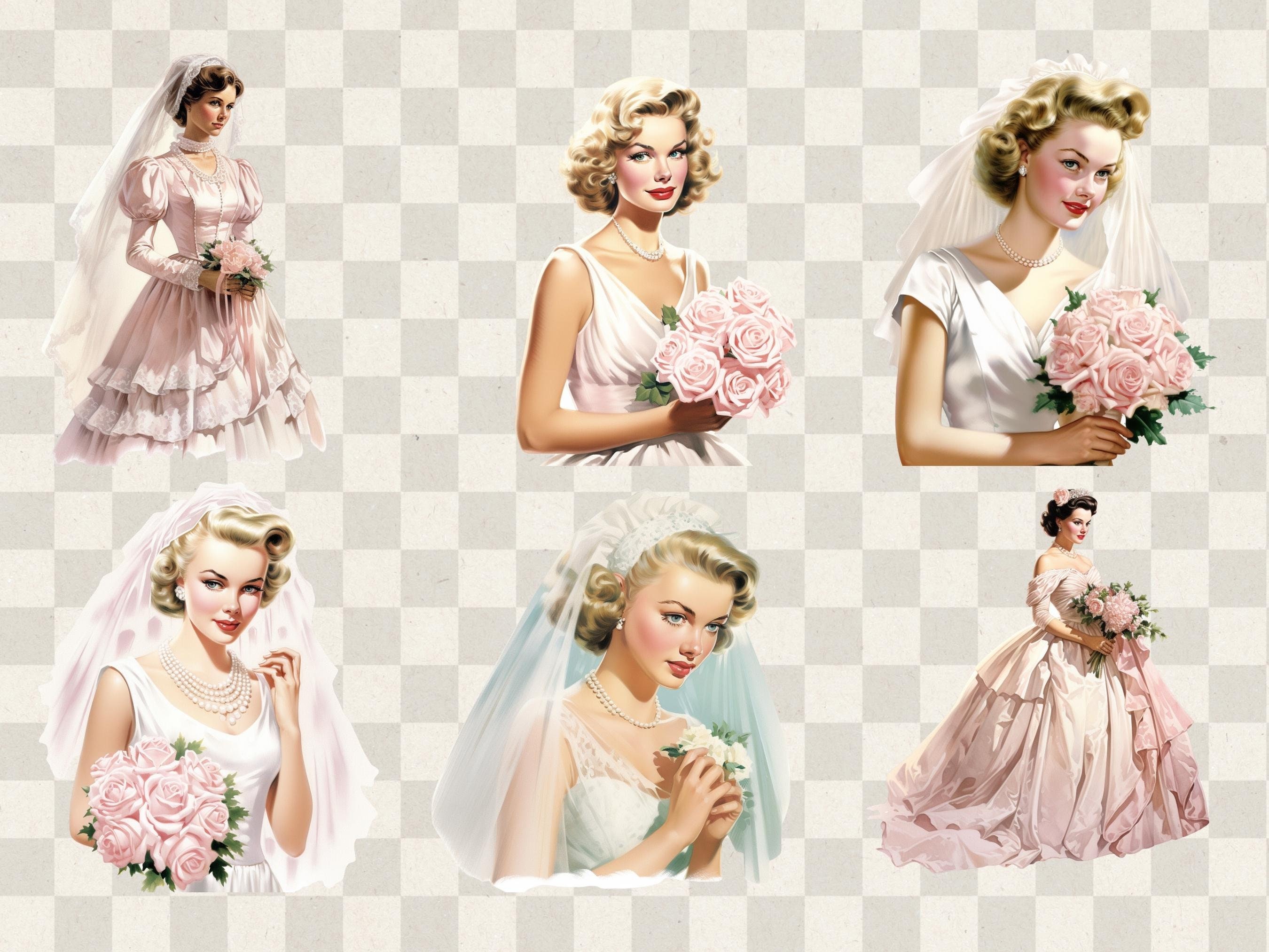 Retro Bride Watercolor Clipart, Vintage Wedding Free Commercial PNG Set ...