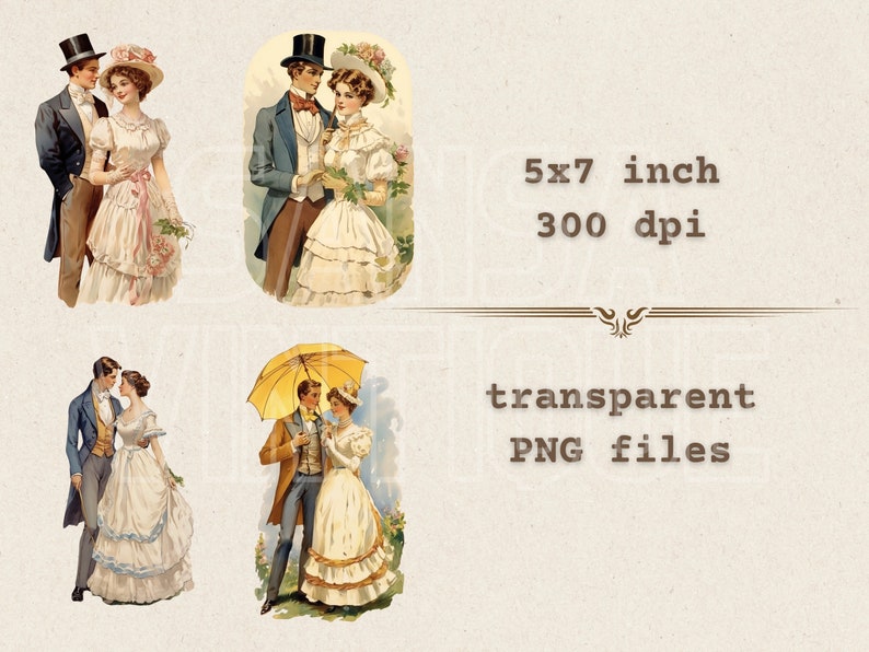 Vintage Couple Watercolor Clipart, Victorian Romance Free Commercial ...