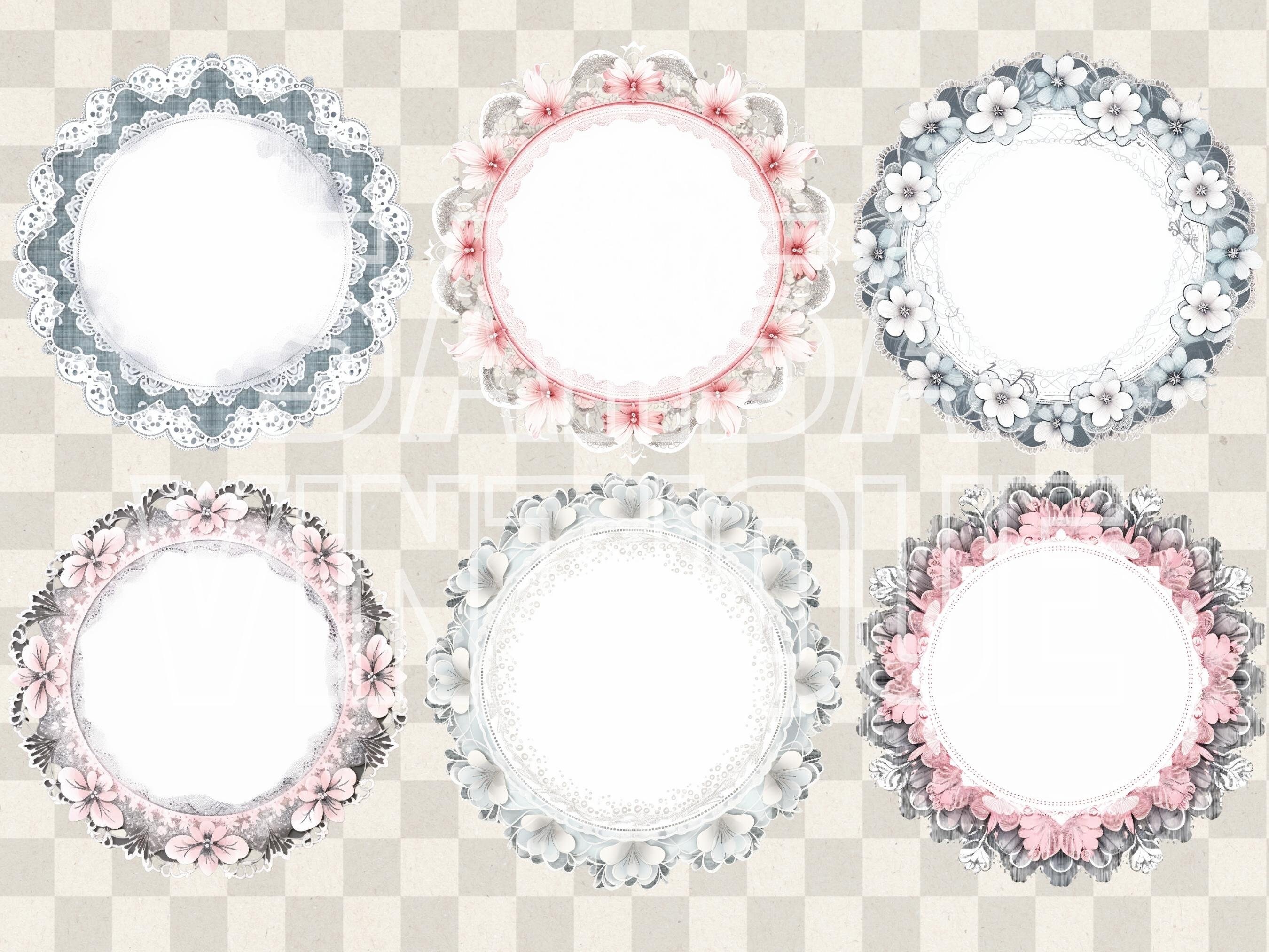 Vintage Lace Frame Watercolor Clipart, Classic Lace Label, Retro Lace ...