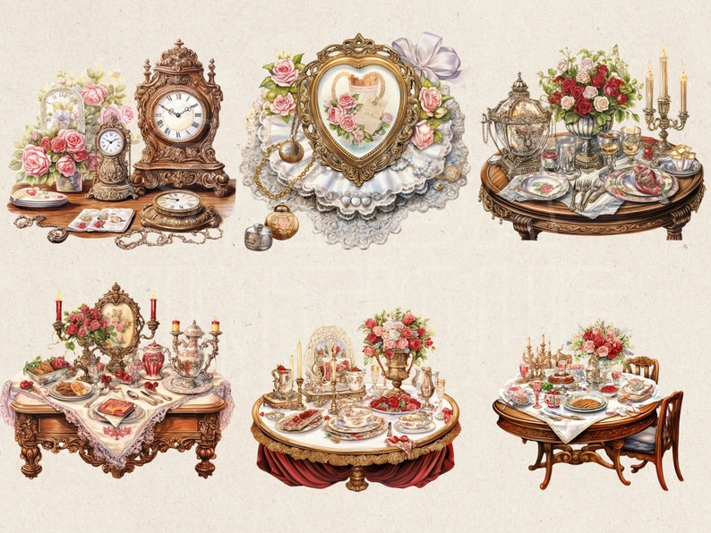 Vintage Romance Watercolor Clipart, Retro Couple's Dinner Date Free ...