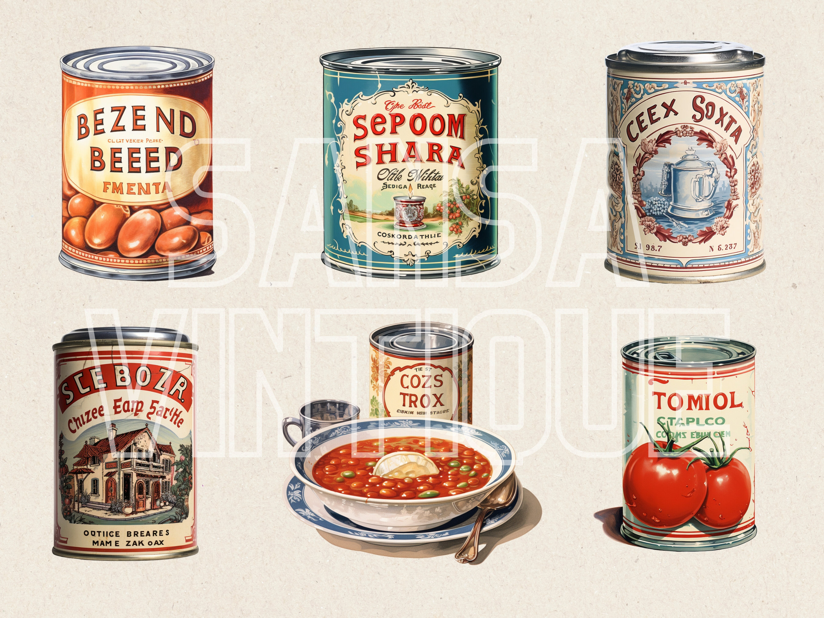 Retro Canned Food Watercolor Clipart Set, Vintage Food Free Commercial ...