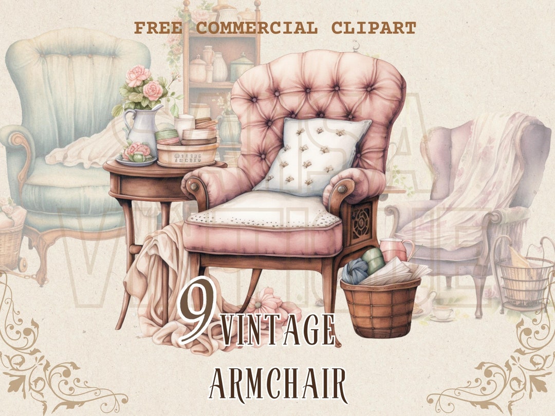 Vintage Cozy Armchair Watercolor Clipart, Retro Cozy Seating Free ...