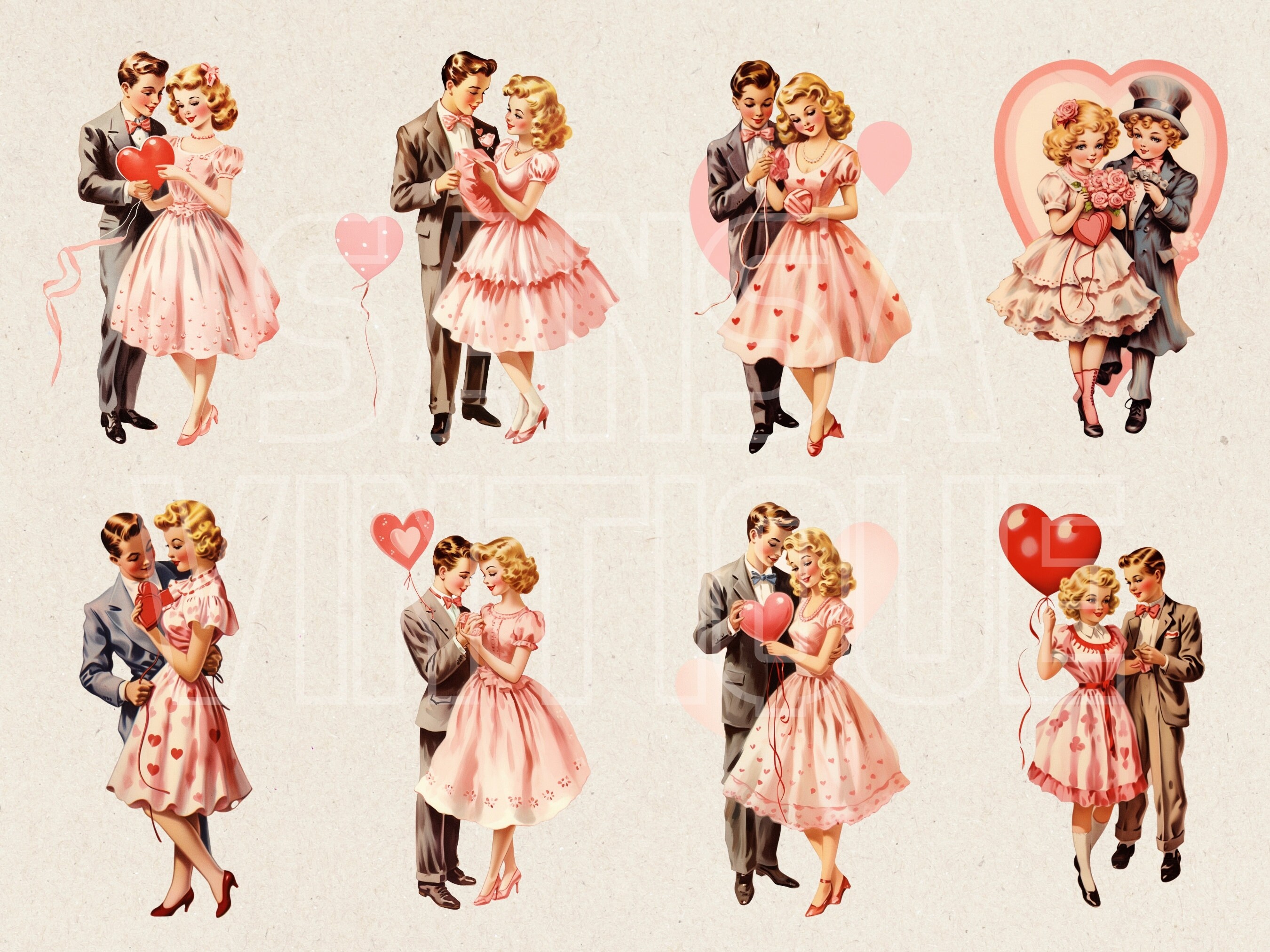 Vintage Couple Watercolor Clipart, Retro Romance Free Commercial PNG ...