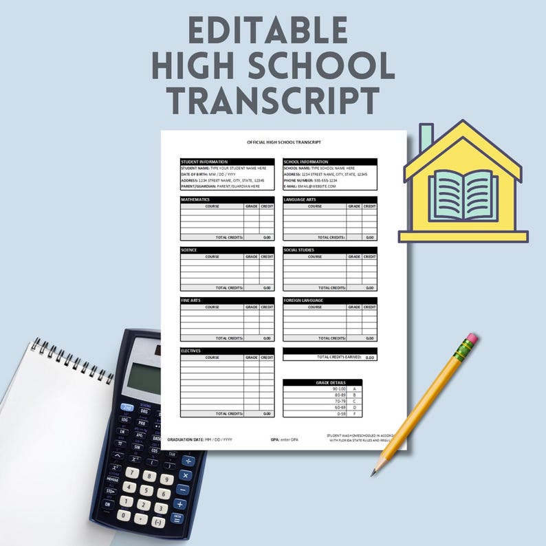 Editable Homeschool Transcript Template for High School | Excel ...
