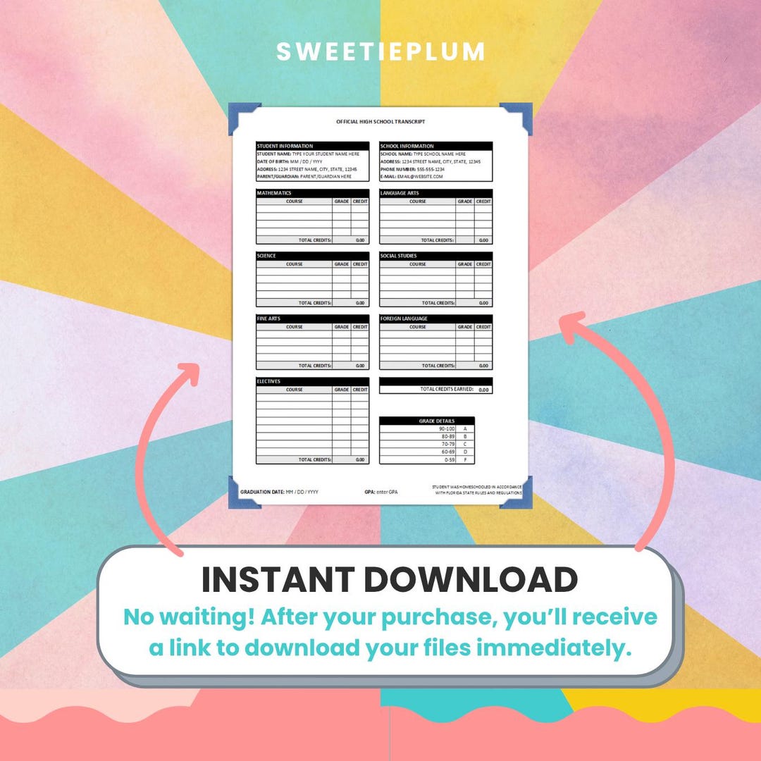 Editable Homeschool Transcript Template for High School | Excel ...