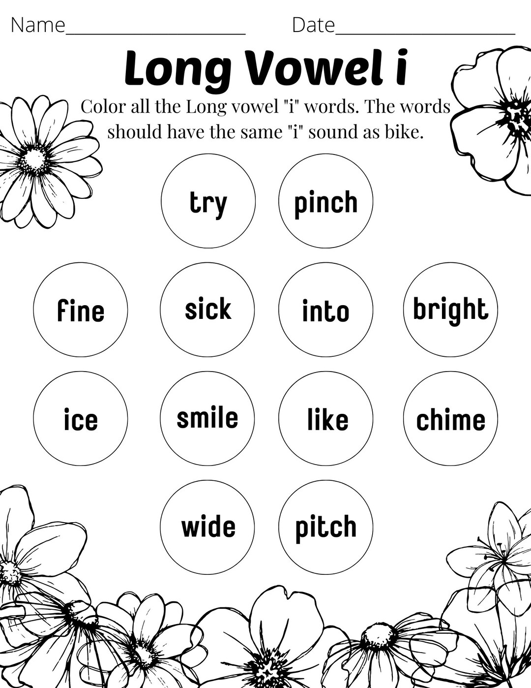 Long Vowel "i" Worksheet - Etsy
