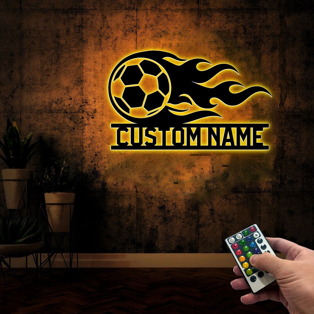 Custom Soccer Ball Metal Wall Art LED Light Personalized - Etsy