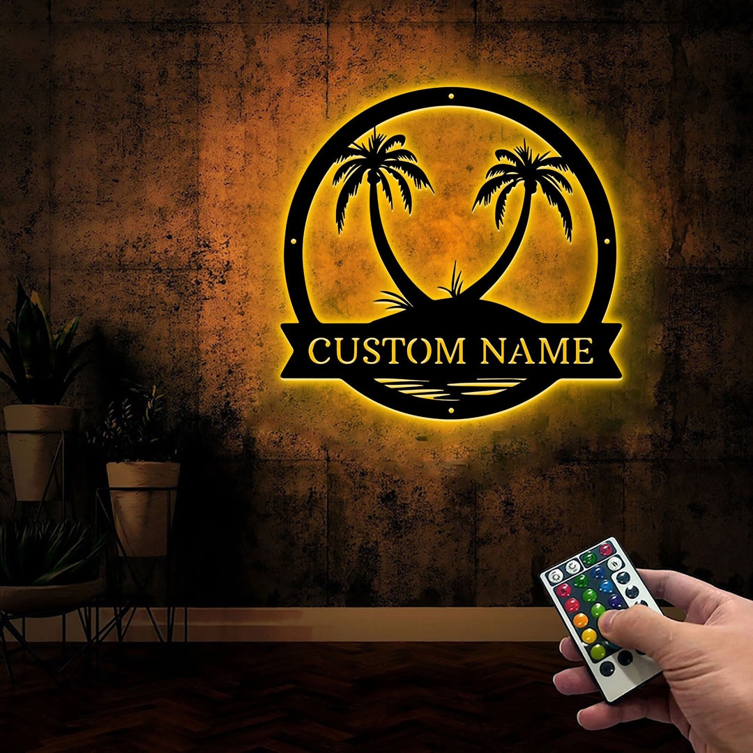 Custom Name Oasis Metal Sign Wall Art LED Light Personalized - Etsy