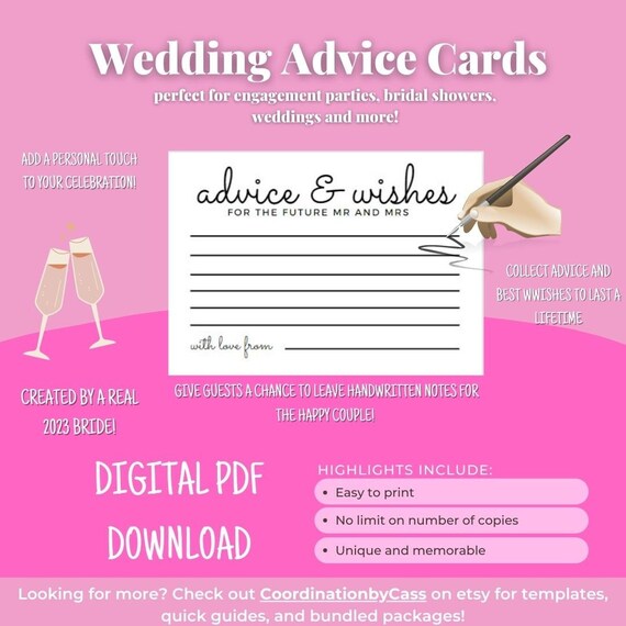 Wedding Advice Card Template - Etsy