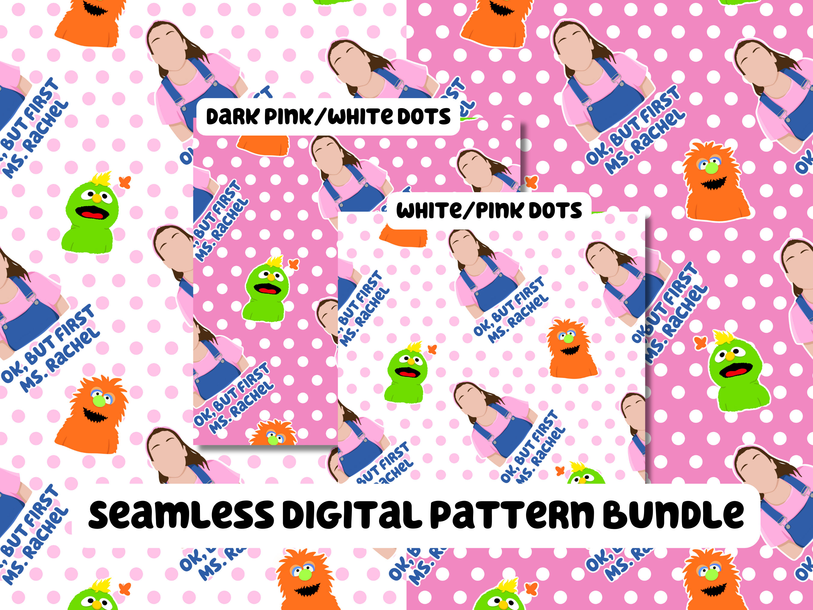 Ms. Rachel Bundle, Pink White Dots Seamless Pattern. Digital File for ...