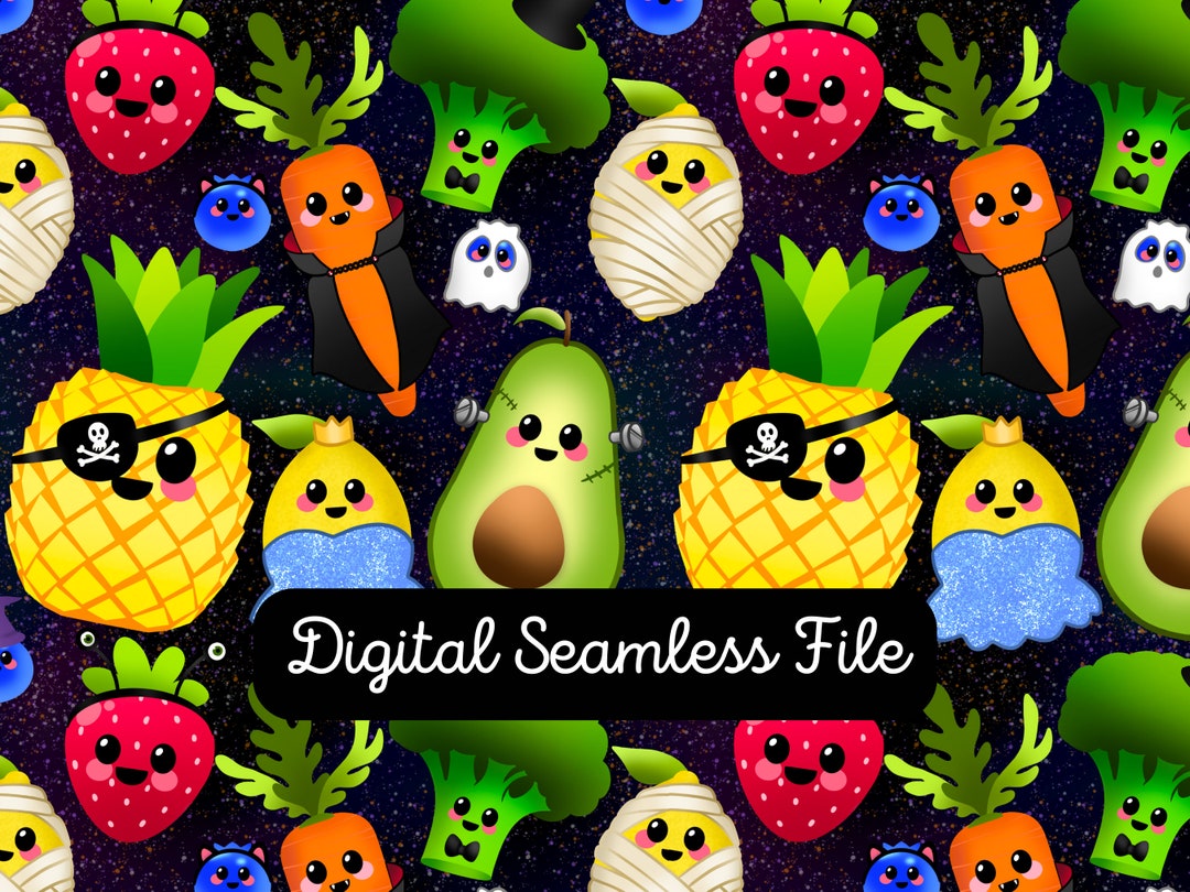 Seamless Pattern Halloween Dancing Fruit Digital File for Use on Fabric ...
