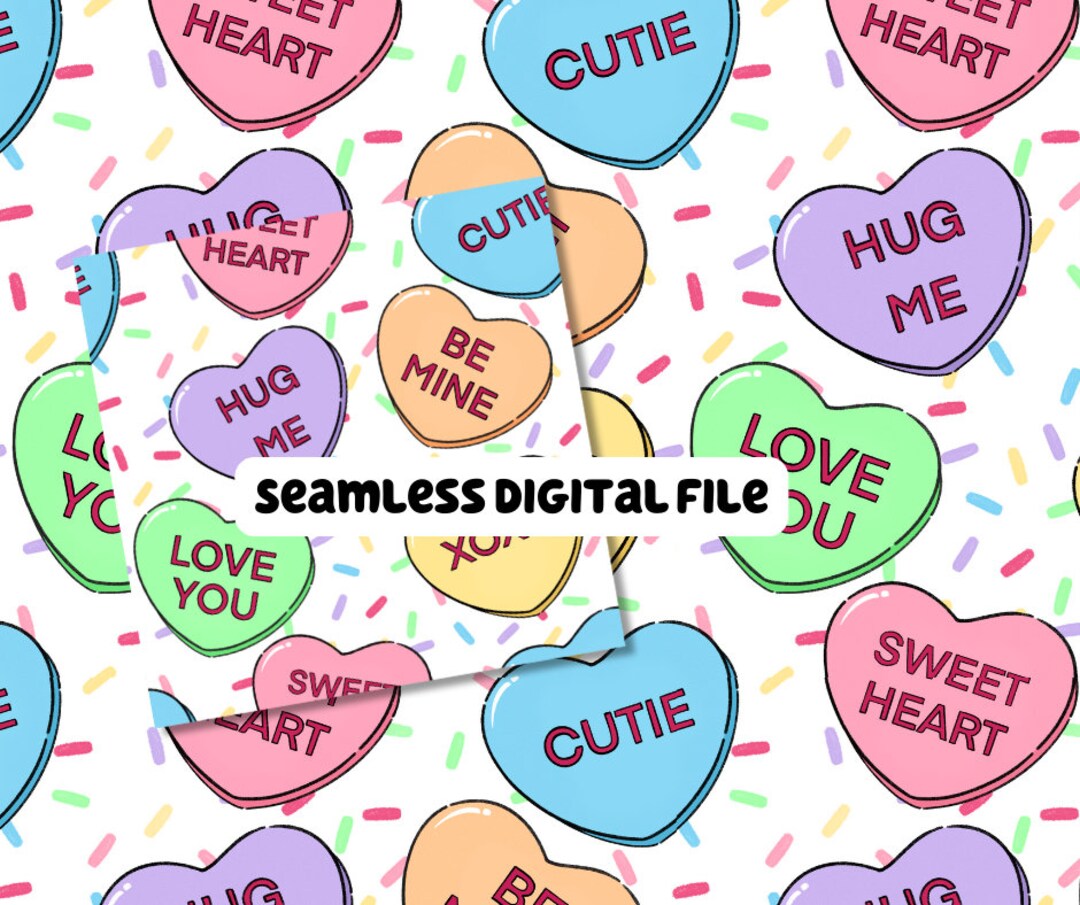 Candy Hearts Seamless Pattern: Valentine's Day Fabric, Wallpaper ...