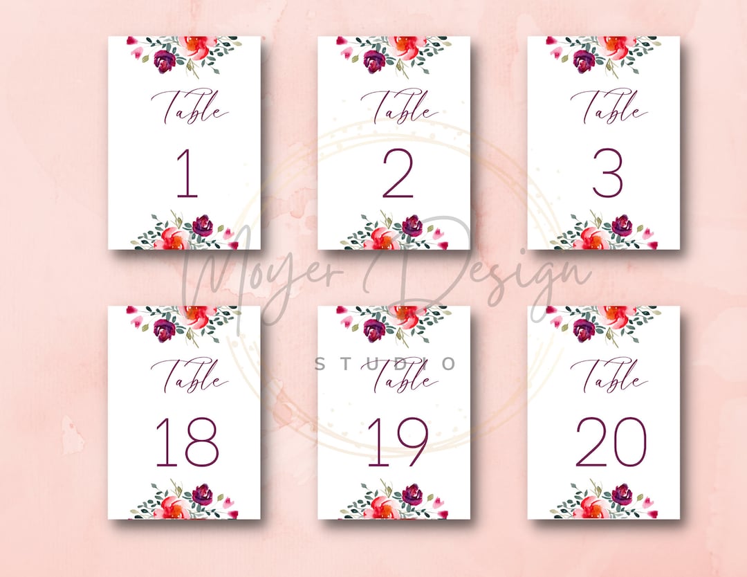 Printable Table Numbers for Special Events, Weddings - Digital Download ...