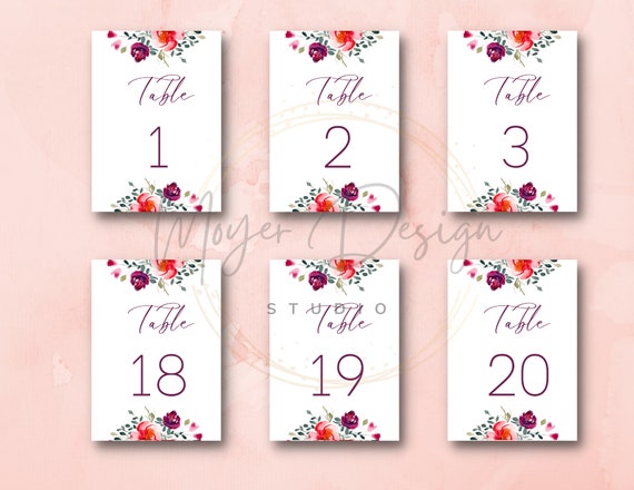 Printable Table Numbers for Special Events Weddings Digital | Etsy