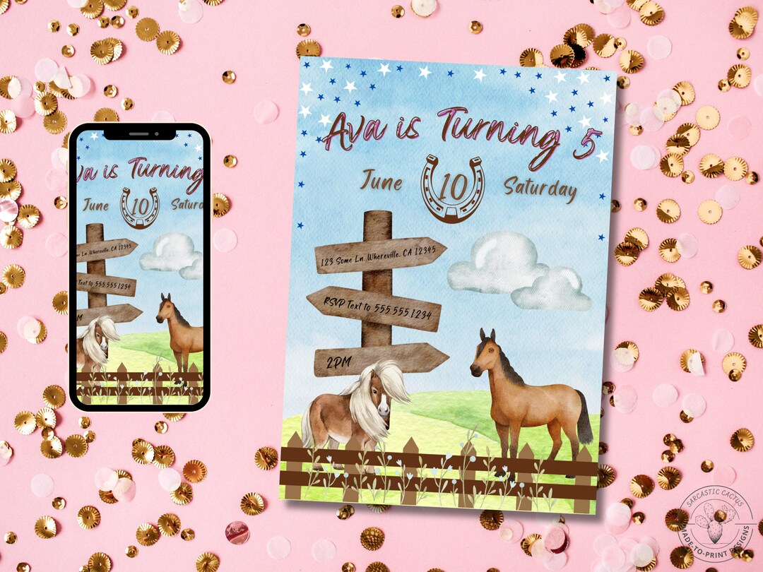 Horse / Pony Themed Birthday Party Invitation Printable Invite 5x7 ...