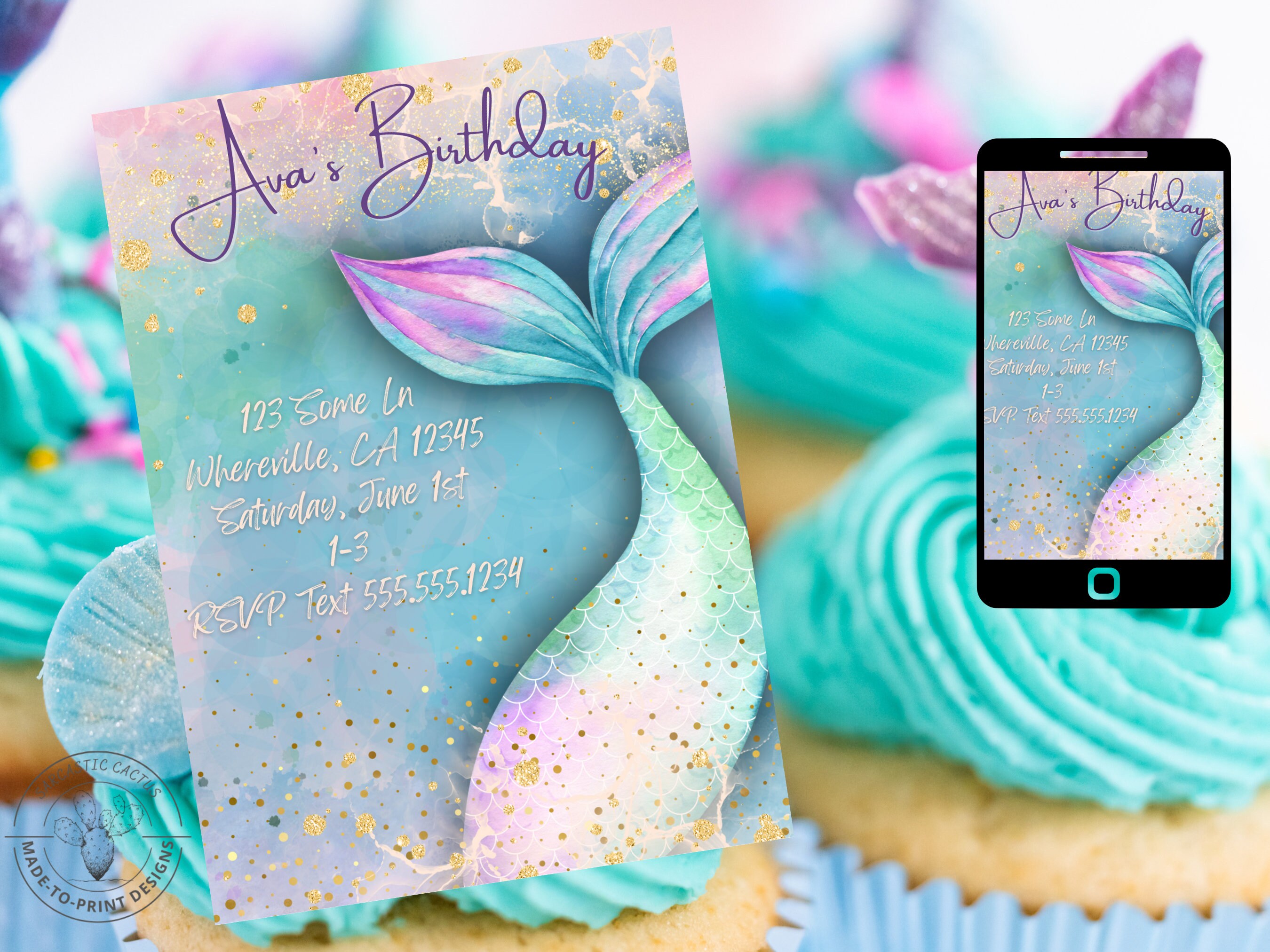 Mermaid Birthday Party Invitation Printable Invite 5x7 - Etsy