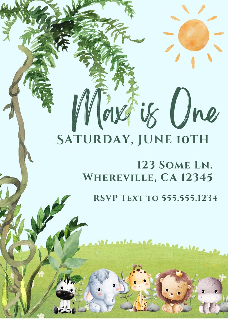 Jungle Themed Birthday Party Invitation Printable Invite 5x7 - Etsy