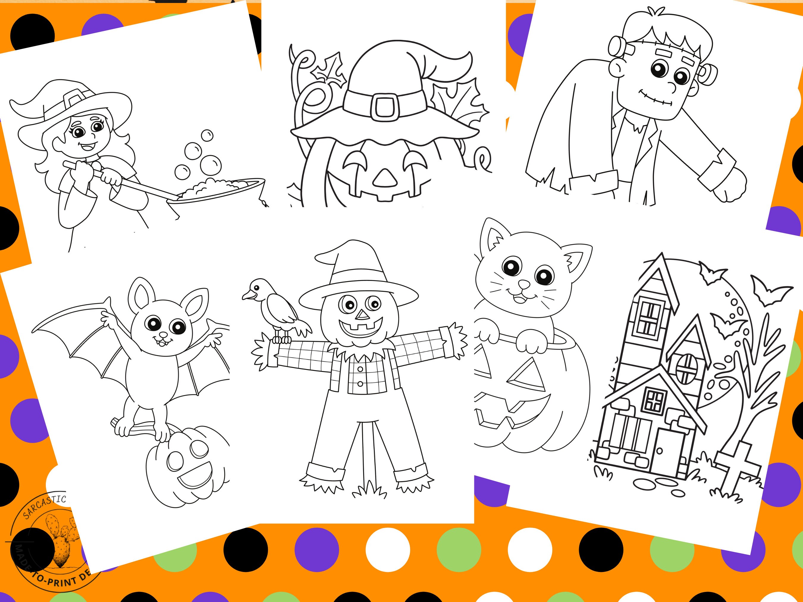 7 Printable Halloween Coloring Pages 8.5x11 - Etsy