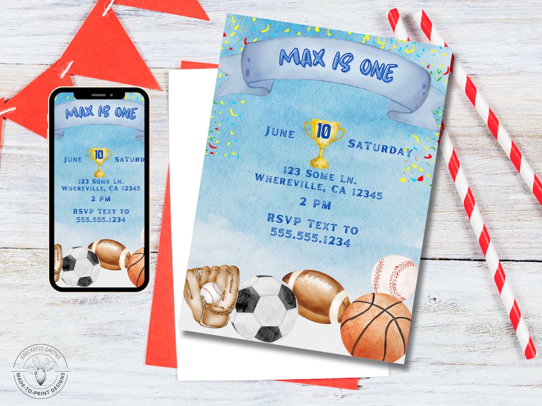 Sports Themed Birthday Party Invitation Sports Printable Invite 5x7 ...