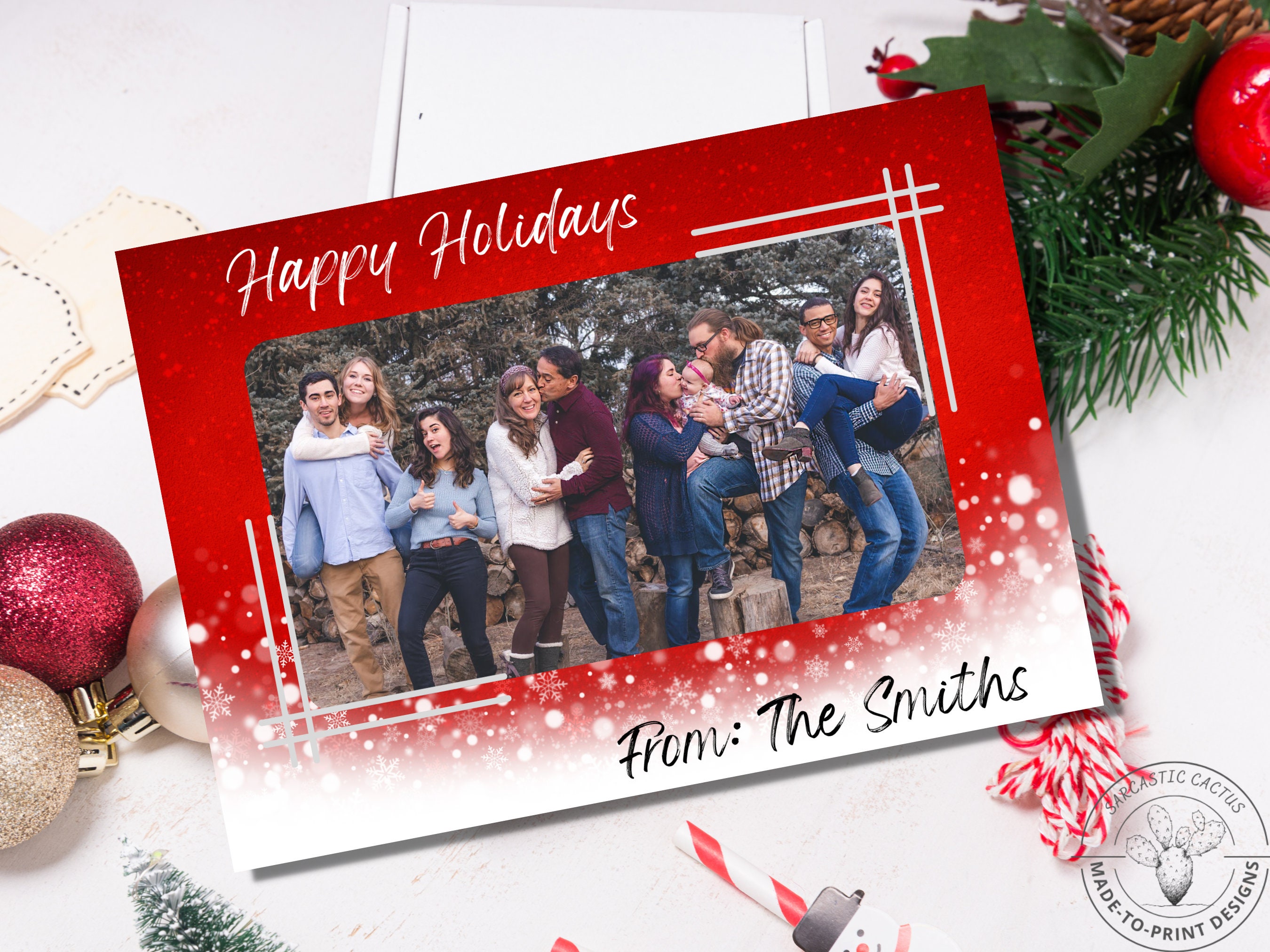 Holiday Card With Photo Insert Printable Customizable Template 7x5 - Etsy