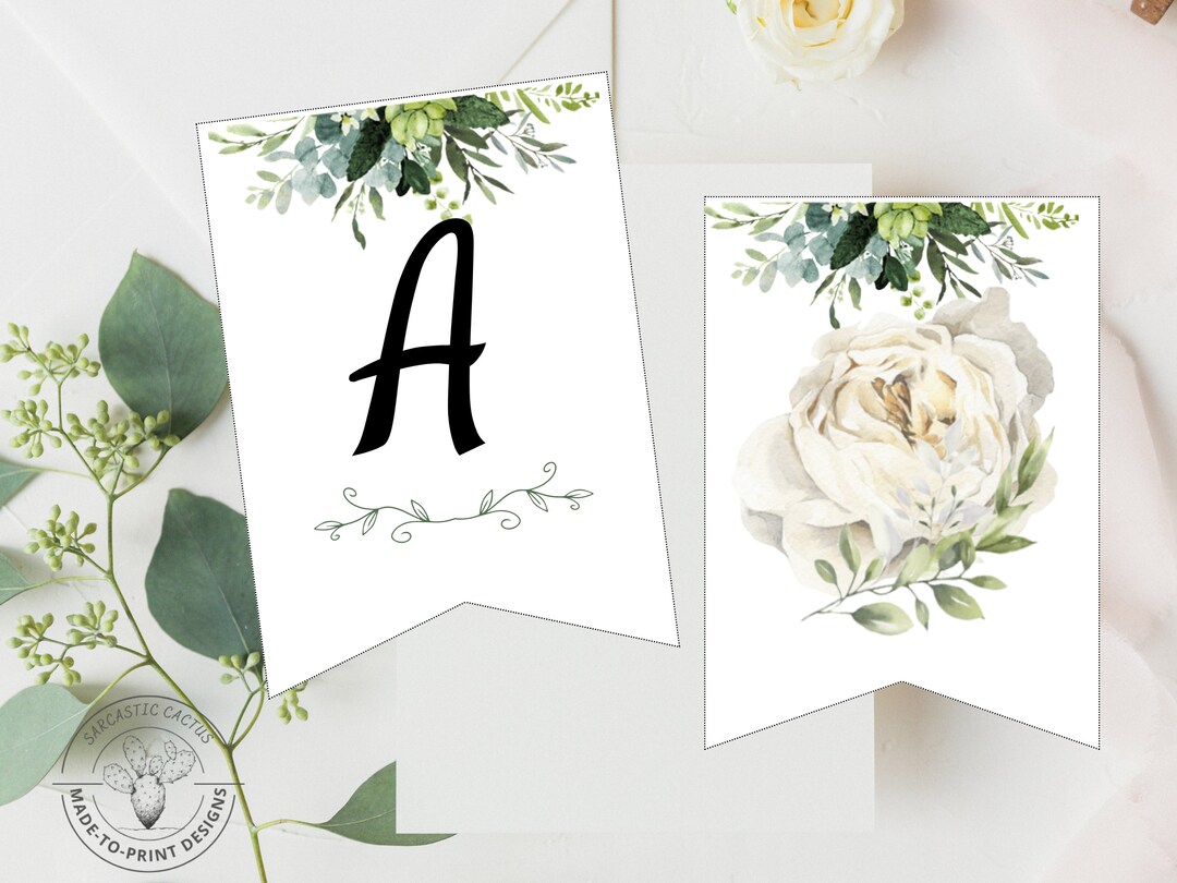 Lettering Banner Flags Printable PDF Greenery and White Flower - Etsy