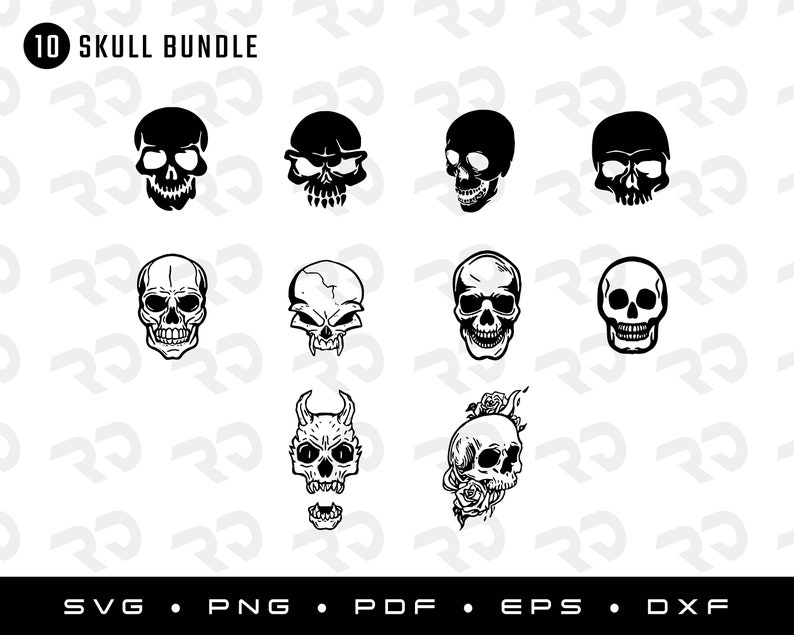 Skulls Skull Bundle SVG PNG PDF Eps Dxf Cricut - Etsy