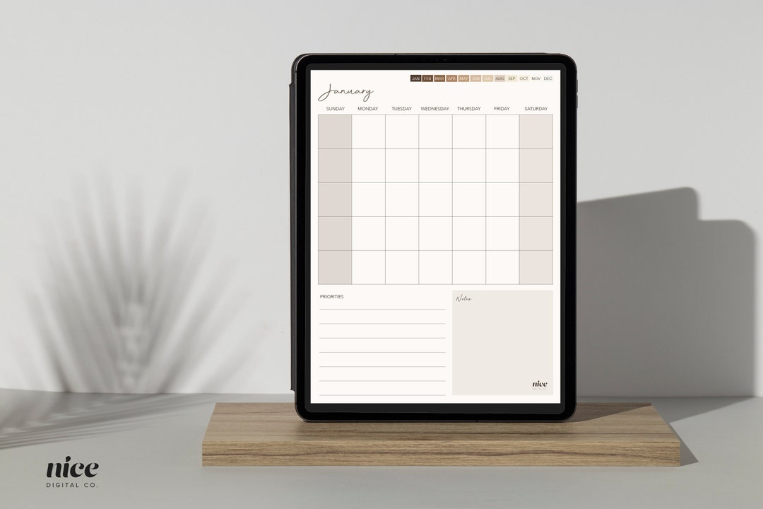 Minimalist 12-month Digital Calendar | Goodnotes Compatible | iPad ...