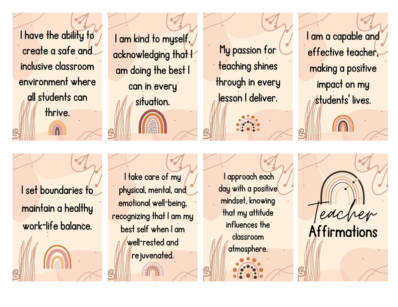 Positive Affirmation Cards for Teachers BOHO, Motivation Cards ...