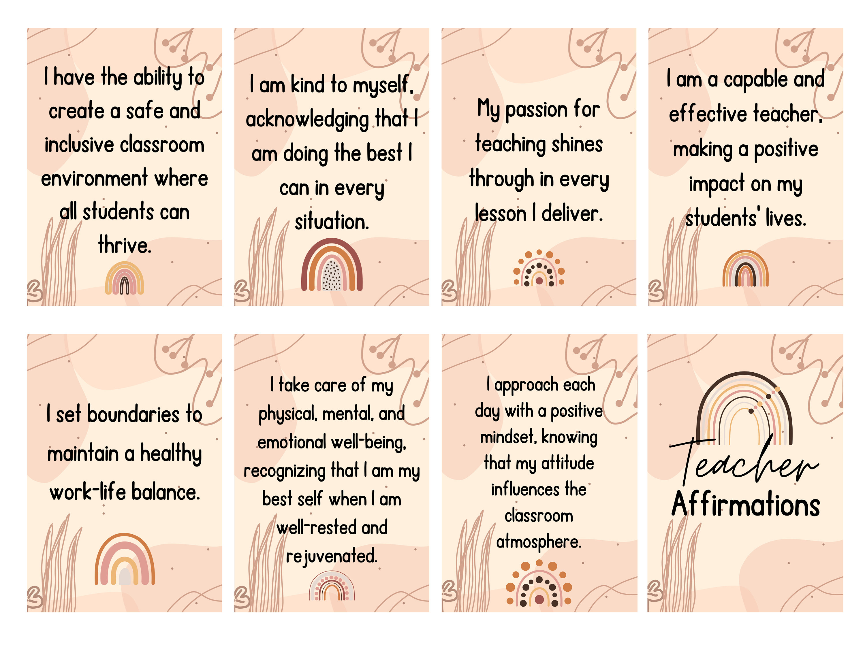 Positive Affirmation Cards for Teachers BOHO, Motivation Cards ...