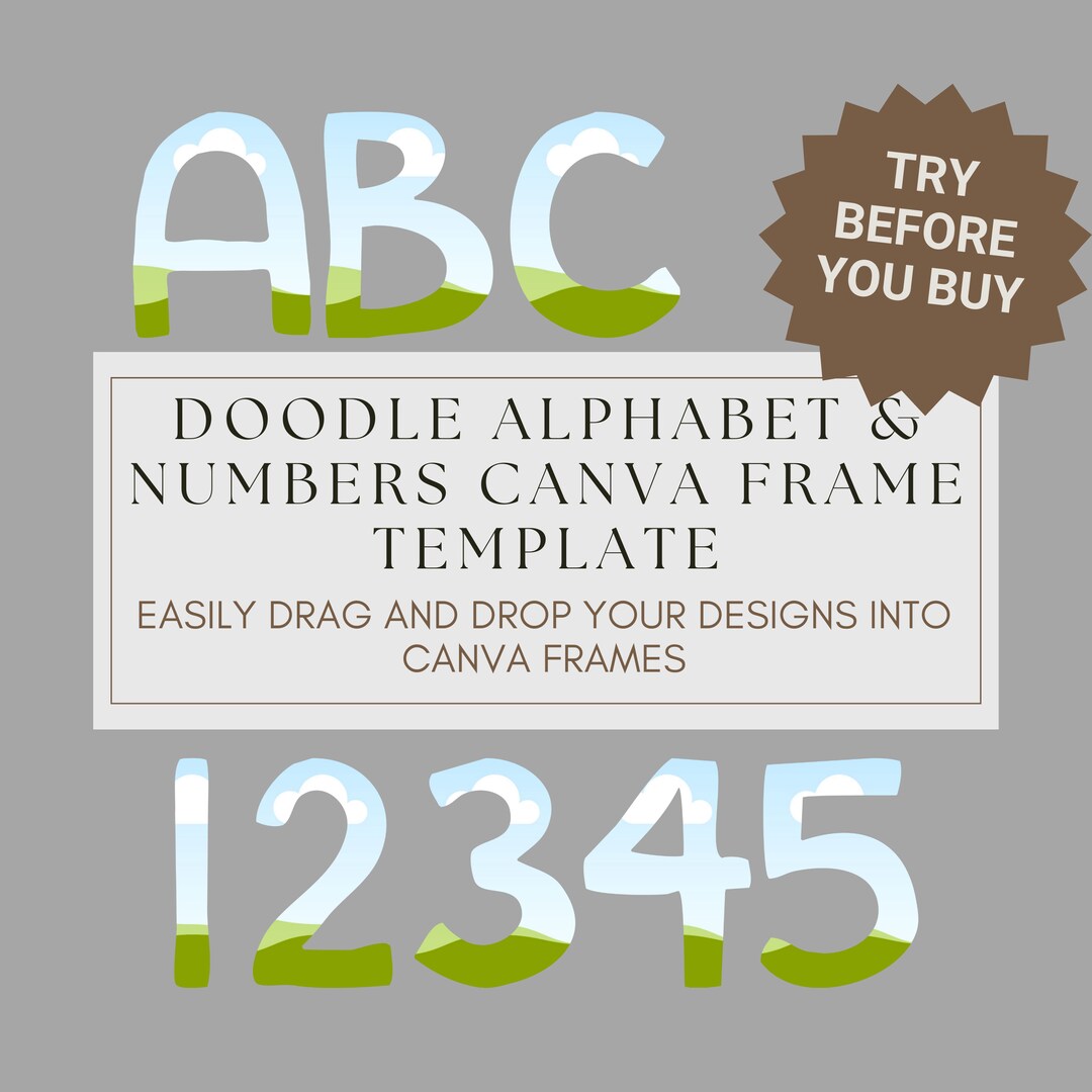 Doodle Alphabet Canva Frames Templates. Editable Drag and Drop Letters ...