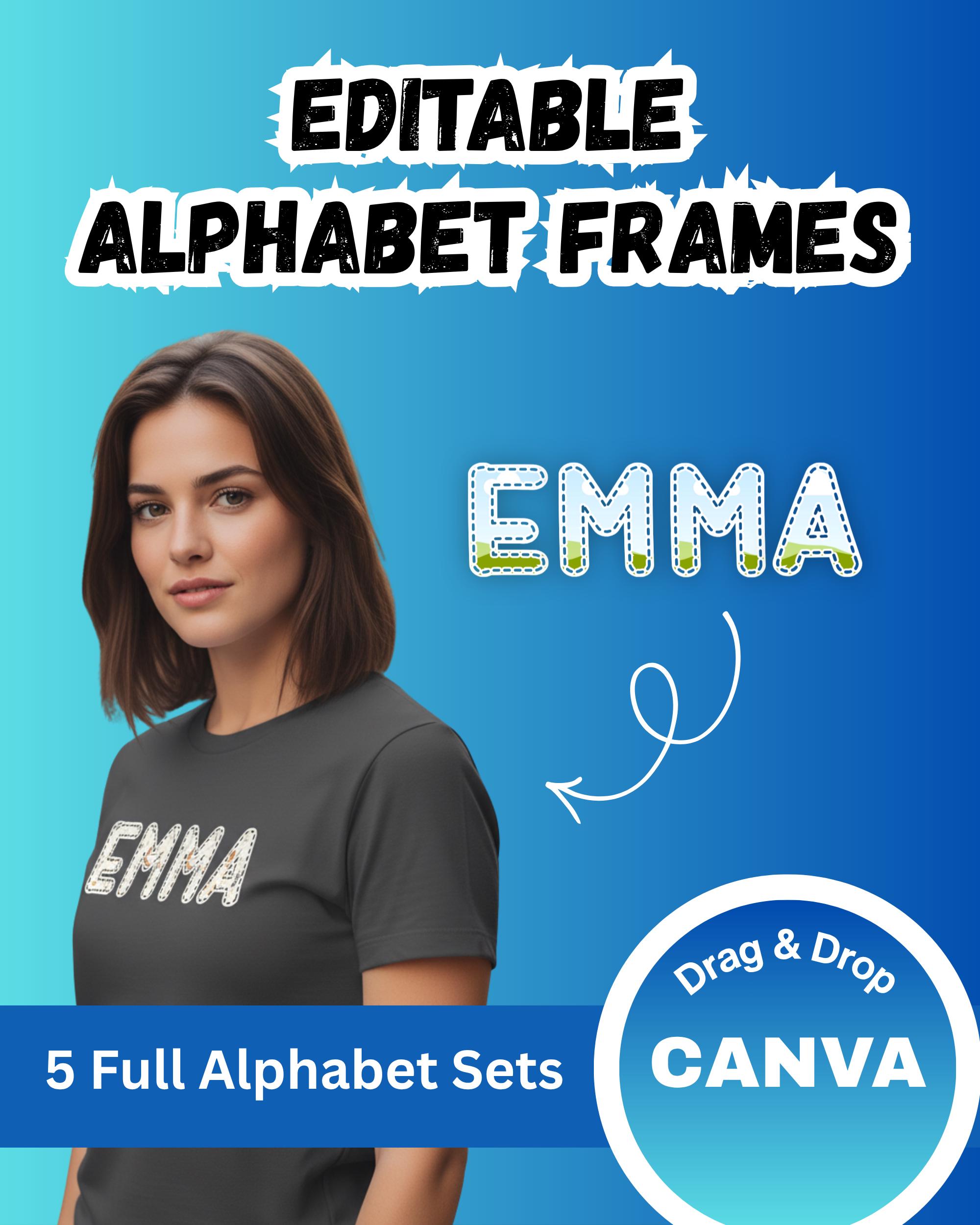 Canva Alphabet Frames Bundle, Editable A-Z Letters and Numbers, Hand ...