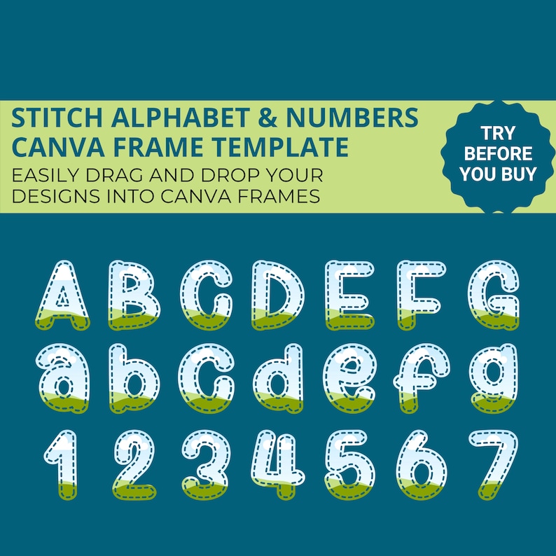 Doodle Stitch Alphabet Canva Frames Templates. Editable Drag and Drop ...