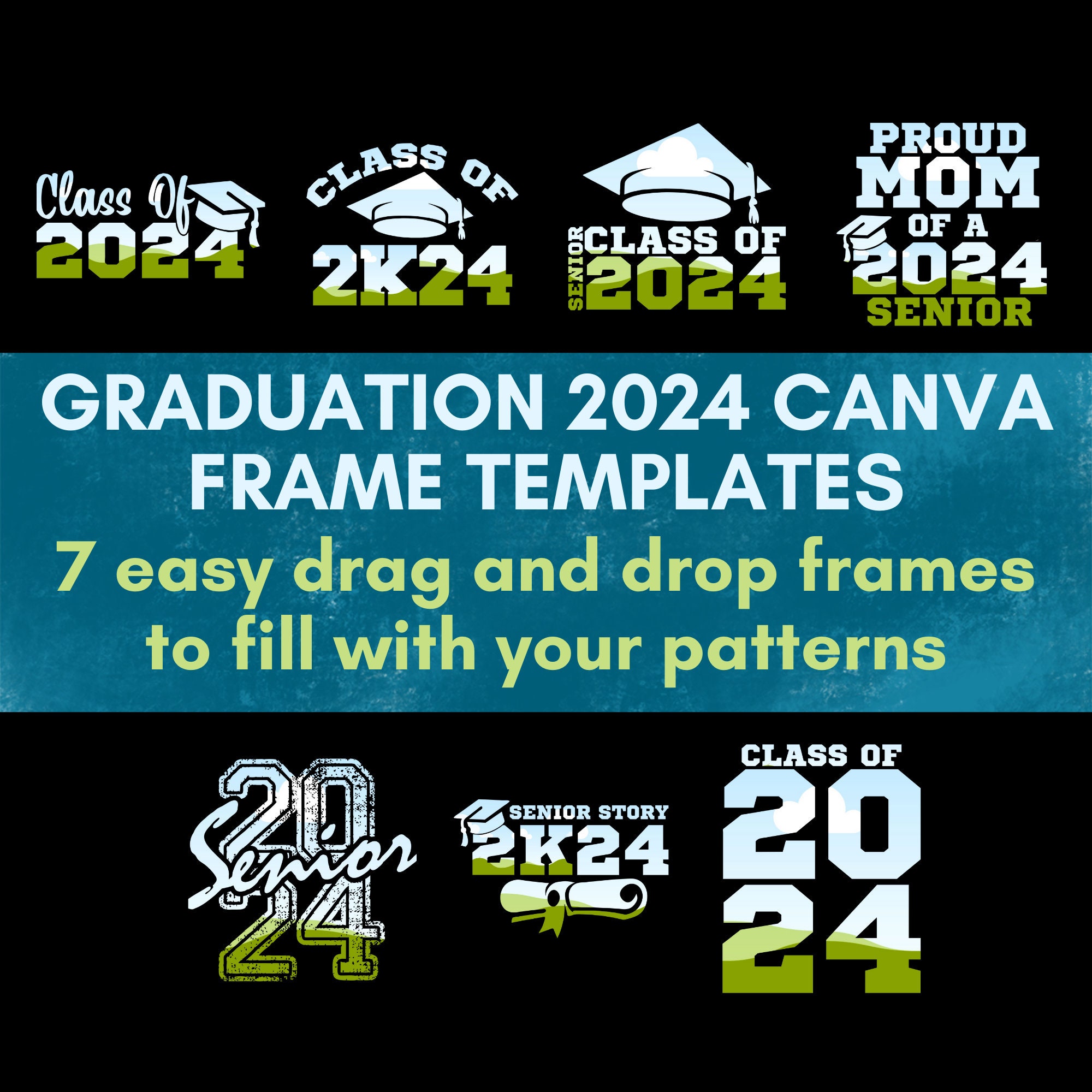 Class of 2024 Senior College Graduation Canva Frames Templates. Set of ...